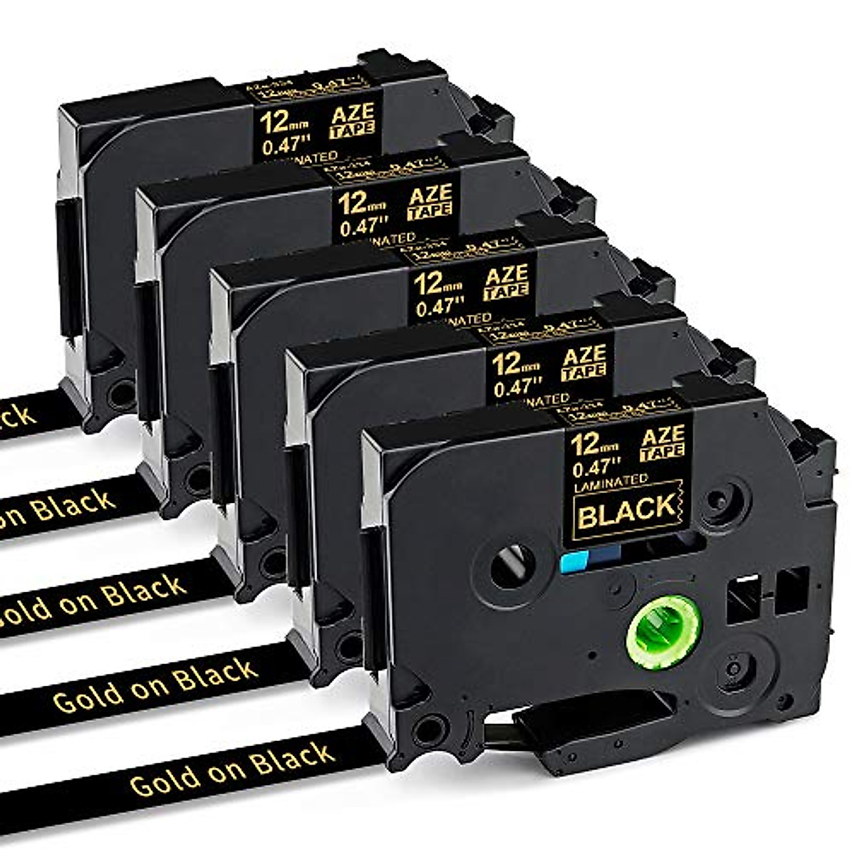 Greateam Gold on Black Label Tape Compatible with Brother P-Touch TZ TZe Black Tape 12mm 0.47" TZe-334 Use for Brother Label Maker PT-D600 PT-H110 PT-D210 PT-D400 PT-P710BT PT-D200, 5-Pack
