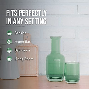 American Atelier Bedside Water Carafe with Tumbler | 28-Ounce Pitcher and Matching Drinking Glass | Use Cup as a Lid for Carafe | For Guest Room, Nightstand, Office, or Gift (Green)