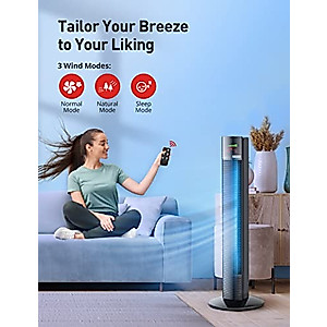 PARIS RHÔNE Tower Fan, 36” Oscillating Fan, 9 Modes, 3 Speeds, LED Display, 12H Timer, Portable Fan, Standing Floor Fan Bladeless Tower Fan with Remote for Bedroom, Living Room, Offices & Kitchen
