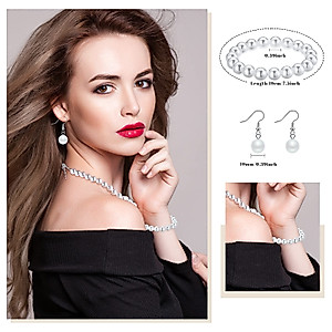 Laumoi Set of 12 Faux Pearl Jewelry 10 mm Round Shell Pearl Big Simulated Pearl Necklace Bracelet Earrings Stunning Bracelet Dangle Earrings Pearl Statement Jewelry Gift for Women, 12 Colors