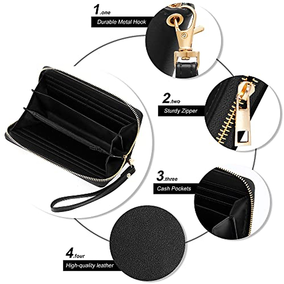 VOCUS Womens Wristlet Wallet Zip Around Clutch Wallet Large RFID Blocking PU Leather Bifold with Phone Holder for Travel