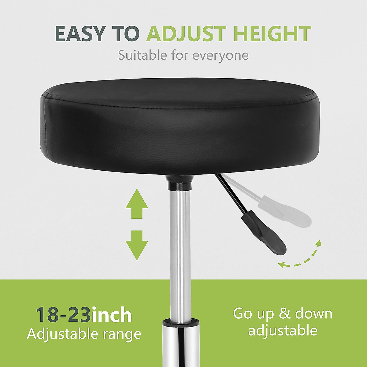 F2C PU Leather Round Salon Stool with Metal 5 Star Base and Wheels, Height Adjustable Hydraulic Bar Swivel Rolling Facial Massage Spa Task Chairs Black