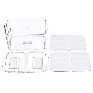Slideep Food Storage Containers Fridge Produce Saver, Stackable Refrigerator Organizer Keeper Foldable lid with Removable Drain Tray for Produce, Fruits, Vegetables 2800 ml - 2 Pack