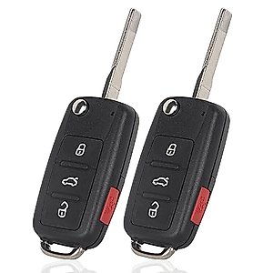 Montgopest Key Fob Keyless Entry Remote Compatible with VW Volkswagen 2011-2016 CC Eos Golf GTI Jetta Tiguan Touareg/2012-2016 Beetle Passat Passat CC NBG010180T 4 Buttons Flip Key- Pack of 2