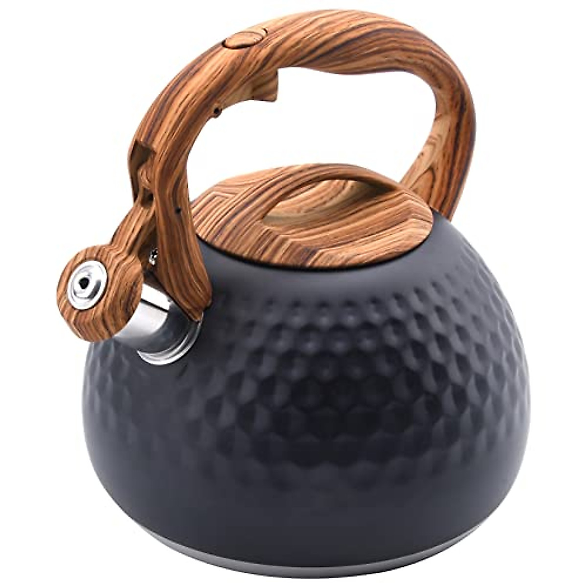 Foedo Tea Kettle, 3.2 Qt Stainless Steel Whistling Tea Kettle for Stove Top, Food Grade Teapot with Wood Pattern Handle for Coffee, Tea, Milk etc, Gas Electric Applicable (Black)
