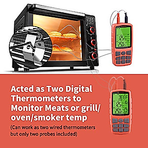 [Upgraded] Regetek Wireless Grill Thermometer BBQ Oven Smoker Thermometer, Remote Digital LCD Cooking Food Meat Thermometer for Stove Kitchen Dual Probe/Clock Timer Alarm/Backlight (500 Feet)