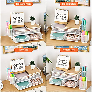 gianotter 3 Tier Desk Drawer Organizer, Office Desk Organizers and Accessories with 2 Pen Holder, Desk Accessories & Workspace Organizers for Home Office Supplies (White), G-3D