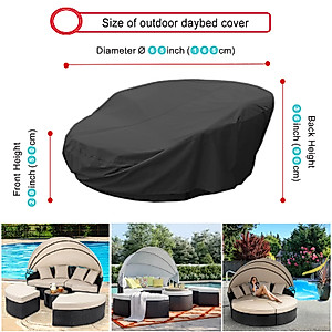 66inch Outdoor Daybed Cover Waterproof, 420D Round Patio Daybed Cover, Outdoor Furniture Daybed Cover with Adjustable Strap, Heavy Oxford Cloth-Black (Ø66inch)