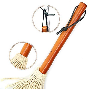 12" BBQ Sauce Basting Mops & Brushes for Roasting or Grilling, Apply Barbeque, Marinade or Glazing, Cotton Fiber Head and Hardwood Handle, Dish Mop Style, Perfect for Cooking or Cleaning - Pack of 3