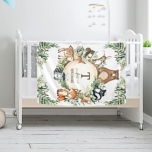 Personalized Woodland Animals Baby Blanket with Name Custom Baby Blanket for Boys Girls Soft Throw Blanket for Baby Shower Nursery Décor Plush Fleece & Giftable - Woodland Animals 2 50x60in