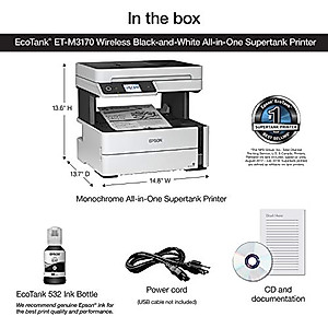 Epson EcoTank ET-M3170 Wireless Monochrome All-in-One Supertank Printer with ADF, Fax and Ethernet PLUS 2 Years of Unlimited Ink*
