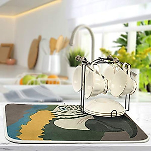 Animal Parrot Dird Camo Dish Drying Mat 16"x18" Absorbent Machine Washable Hanging Fast Dry Pad Dish Protective Mat for Kitchen Countertop Heat Resistant Dinner Table Mat