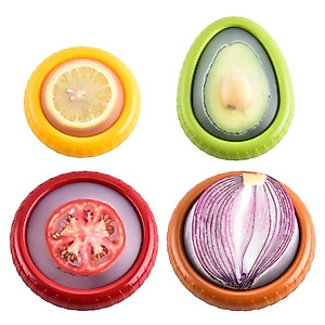 WinGetor 4pcs Silicone Fruit Storage Box, Upgrated Silicone Fruit Storage Containers, Reusable Fruit Vegetable Containers for Fridge Keep Fresh, for Lemons,Potatoes,Tomatos, Avocado
