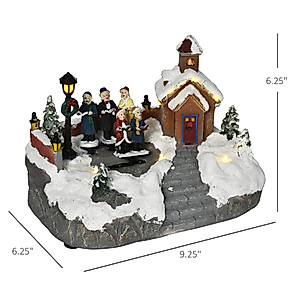 HOMCOM Christmas Village, Choir Animated Winter Wonderland Set with Multicolored LED Light, Battery Operated Christmas Decoration