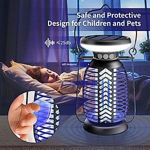 Outdoor Solar Bug Zapper,Mosquito Killer Bug Zapper with LED Light | 4000mAh | IP66 Waterproof | 2200V High Voltage Grid for Home, Patio, Lawn & Garden