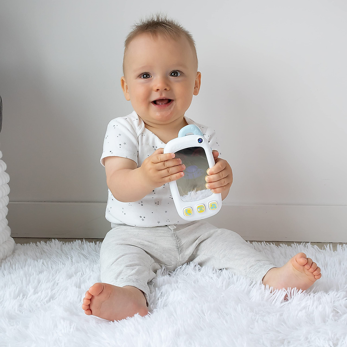 Baby Selfie Toy Phone with Easy-Press Buttons & Light-up Mirror - Baby Phone for 9+ Month Old - Play Phone Baby Musical Toys to Encourage Tummy Time, for Babies