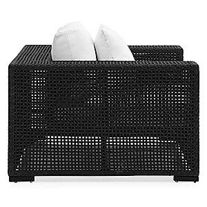 Zuri Furniture Modern Marquesa Outdoor Black Wicker Armchair with Quick Drying Cushions in White