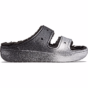 Crocs Unisex Classic Cozzzy Sandals, Fuzzy Slippers and Slides, Black/Silver, Numeric_6 US Men