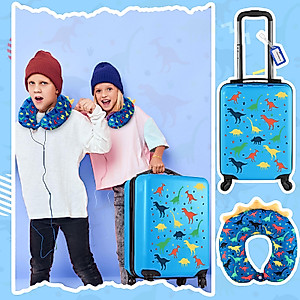 Redbaker 6 Pcs Kids Luggage Set 18 Inch Kids Rolling Luggage Gift for Christmas Kids Suitcase for Girls Boys Kids Suitcase(Dark Blue, Dinosaur Style)
