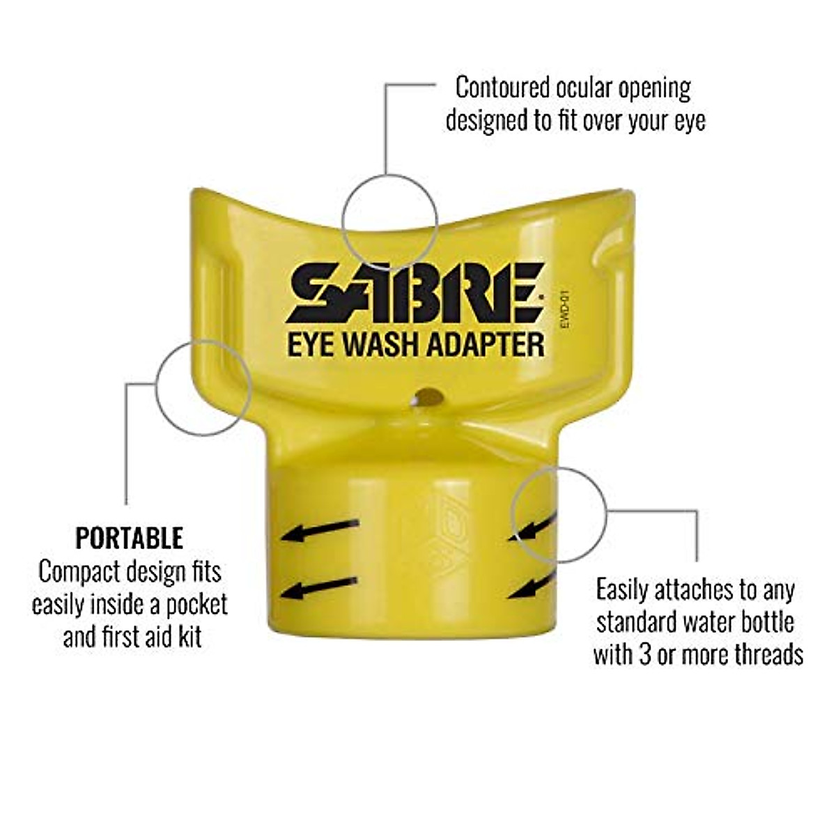 SABRE Eye Wash Adapter - Turns Water Bottle into Eye Wash Device - Flushes Contaminants from the Eye , Yellow, 2.4 oz