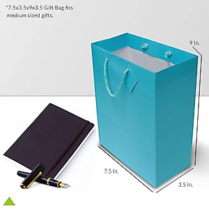 OccasionALL 7.5x9x3.5 12 Piece Medium Turquoise Gift Bags with Handles, Solid Gift Wrap Bags for Birthdays, Party Favors, Christmas, Easter