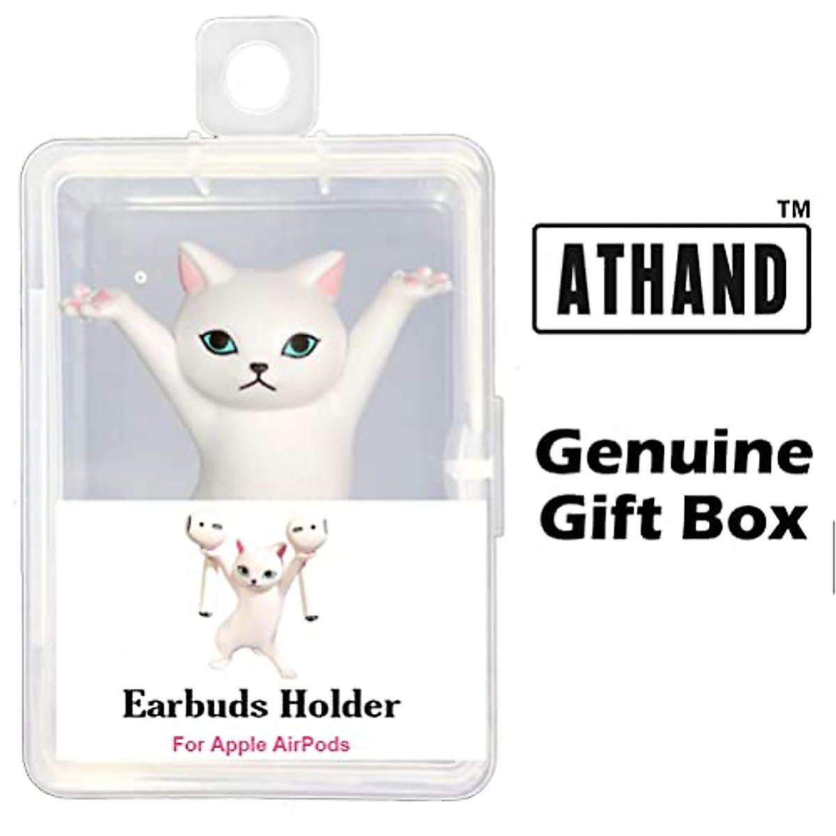 Cute Stuff Home Decor Fun Kitty Decoration for Desk Shelf Magnetic Dance Cat Airpod Holder Headphone Earbuds Holder for Apple AirPods 1& 2 3 Pro, Unique Birthday Bday Gifts Ideas (White)