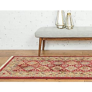 Unique Loom Sahand Collection Border Floral Geometric Area Rug (2' 7" x 6' 7" Runner, Red)