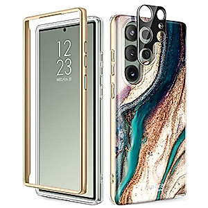 GVIEWIN Marble Bundle - Compatible with Samsung Galaxy S23 Ultra 6.8 Inch [No Built-in Screen Protector] + Phone Ring Holder (Dreamland River/Purple) (2 Items Bundle)