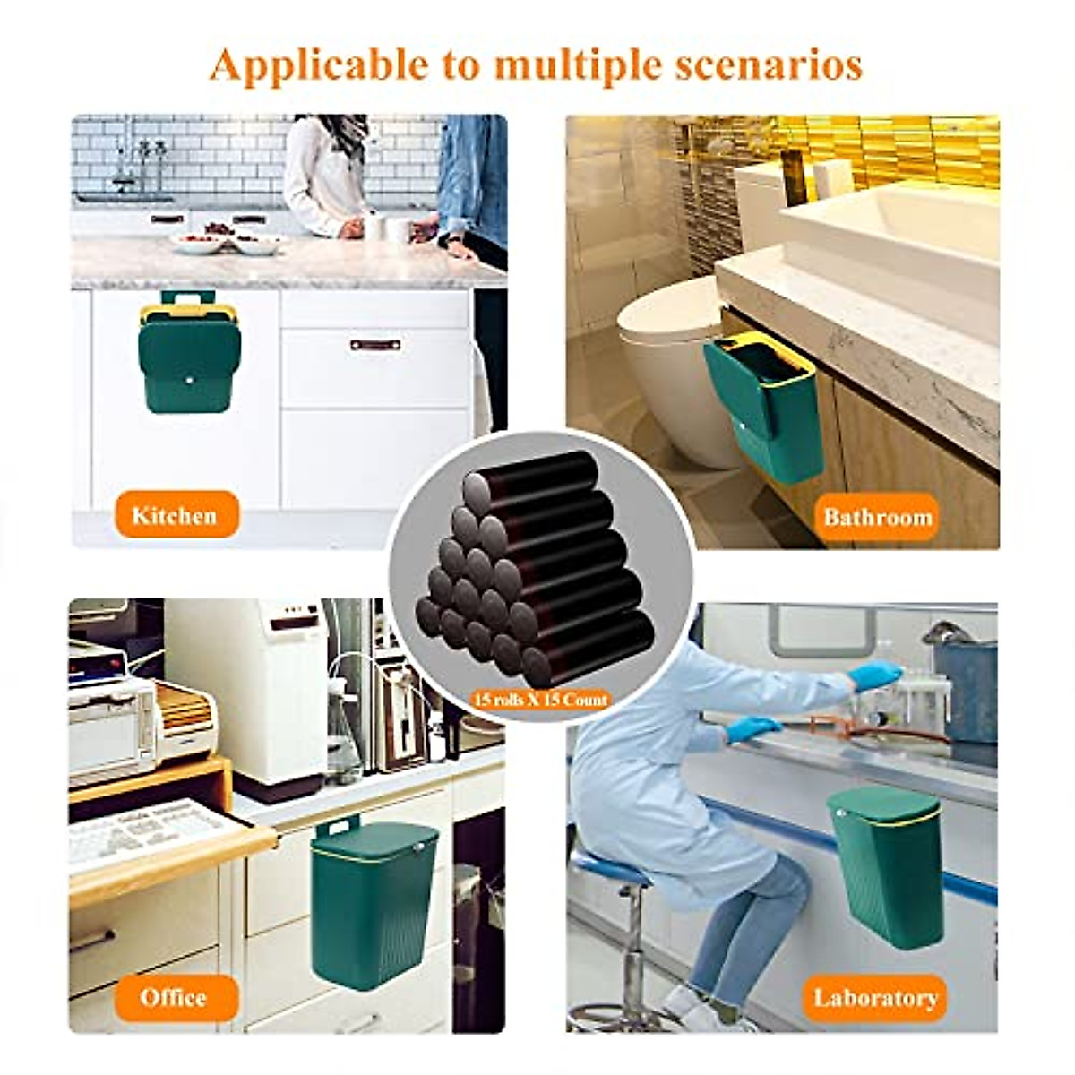 Ronnaquetta 2.4 Gallon Trash Can with Lid and 225 Count 4 Gallon Drawstring Garbage Bags Garbage Can Kitchen Compost Bin Kitchen Garbage Bin Kitchen Composting Bin Kitchen Trash Bin Food Waste Bin