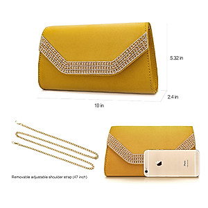 MYLONI Women Faux Suede Evening Bags Rhinestone Envelope Clutch Purse Cocktail Prom Handbag Wedding Purses Party Bag (Mustard Yellow)
