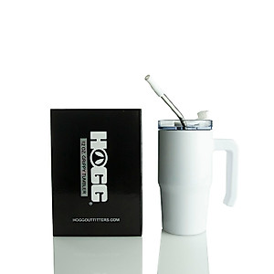 Hogg 12oz Sublimatable Grippy Tumbler with Removable Handle, Lid, and Stainless Steel Straw, DIY, Customizable, Double Wall Insulated Tumblers (White)