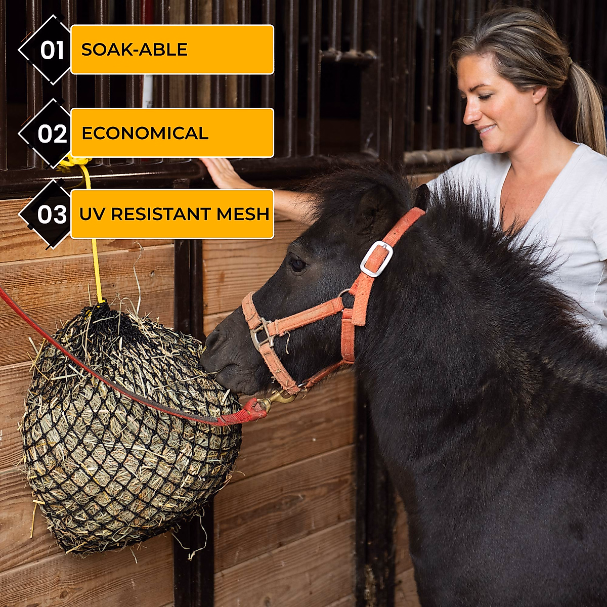 Texas Haynet - Extra Small Slow Feed Hay Net with 1 inch Holes, Easily Holds 1-2 Flakes