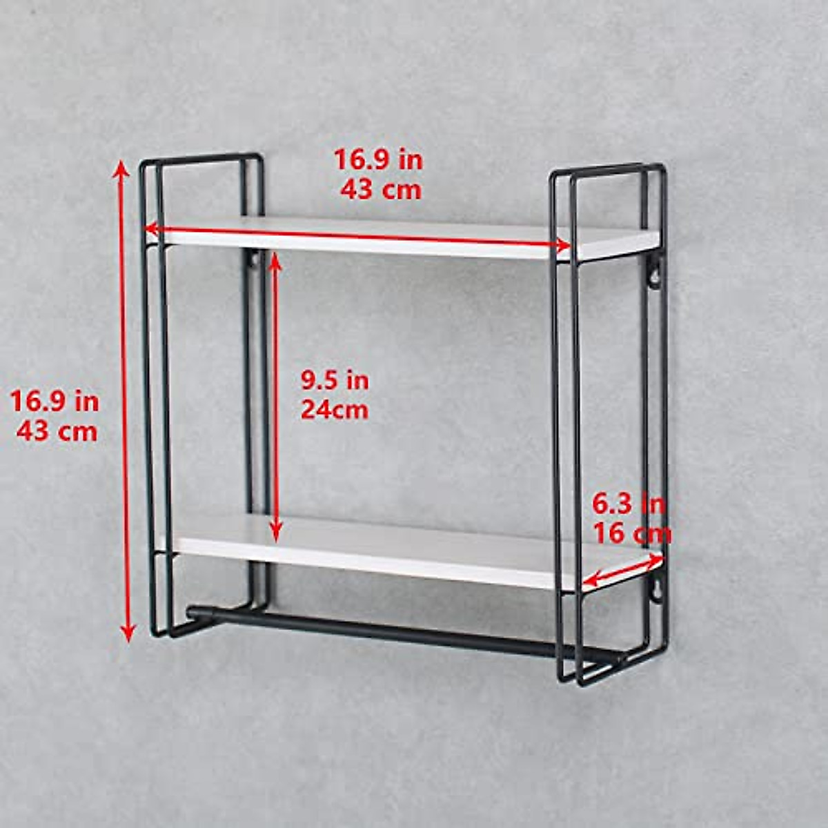 Industrial Pipe Shelving,Iron Shelves Industrial Bathroom Shelves with Towel bar,16.9in Rustic Metal Pipe Floating Shelves Pipe Wall Shelf,2 Tier Industrial Shelf Wall Mounted,Retro White