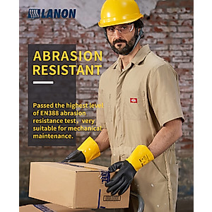 LANON PVC Chemical Gloves, Thick Rubber Work Gloves, Heavy-Duty, EN 374/388, Acid, Alkali and Oil, Non-Slip, XL