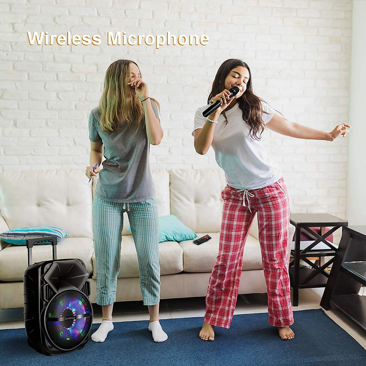 Small Bluetooth PA Speaker System with Wireless Microphone | 8 Inch Portable Outdoor Karaoke Machine | Fun Wireless Speaker for Party | EARISE V30