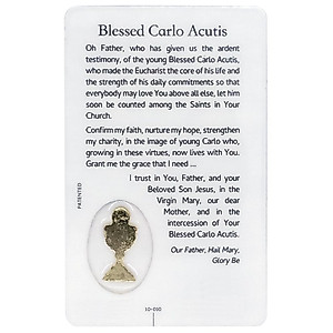 Blessed Carlo Acutis Laminated Plastic Holy Card with Built in Chalice Charm | Prayer on Back | Patron of the Internet | Great Catholic Gift for First Holy Communion | Made in Canada