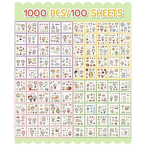 Benresive 1000 Pcs Cute Stickers for Kids, Water Bottle Stickers Kawaii Waterproof Vinyl Scrapbook Phone Laptop Stickers, 100 Sheets Journaling Aesthetic Sticker Packs for Girls Teens（Green）