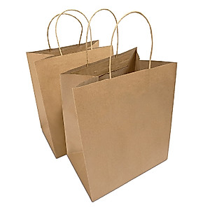 Paper Bags with Handles 50 Count 10x6.75x12 Inches Kraft Paper Bags for Wedding bags, Gift bags, Food bags, Shopping bags, Grocery bags, Storage bags, Lunch bags, Take away bags, Retail bags and More, Reusable, Eco-friendly and Sustainable 1072B 50C
