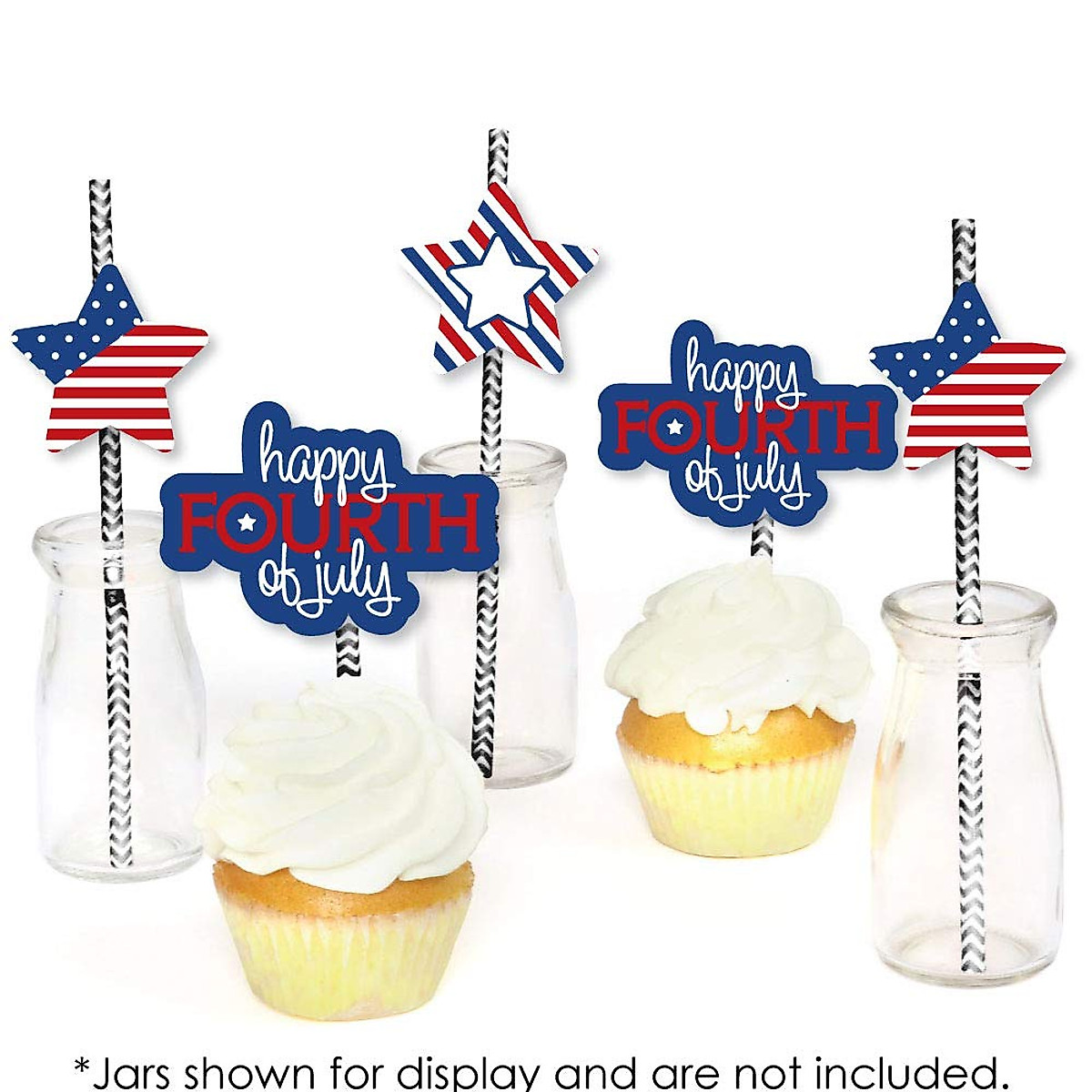 Big Dot of Happiness 4th of July Paper Straw Decor - Striped Decorative Straws for Independence Day - Set of 24