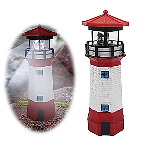 CALIDAKA Solar Powered Lighthouse,Garden Lights,Solar Lighthouse Statue with Spinning Light for Outdoor Patio Yard Garden Lawn Decoration (Red)