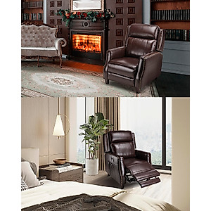 Genuine Leather Recliner Chair, Power Recliner Built-in High Elastic Sponge, Power Recliner Chair for Living Room, Home Theater, Bedroom, Office - Dark Brown