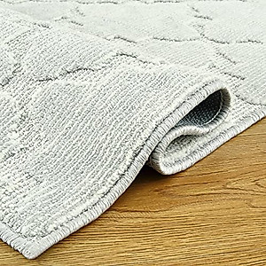 Fashionwu Area Rug 5 x 8 Bedroom Boho Rug Lattice Tufted Carpet for Dining Room Living Room Rug Moroccan Accent Floor Mat Non-Shedding Geometric Rug Aesthetic Floor Cover Floor Carpet, Grey