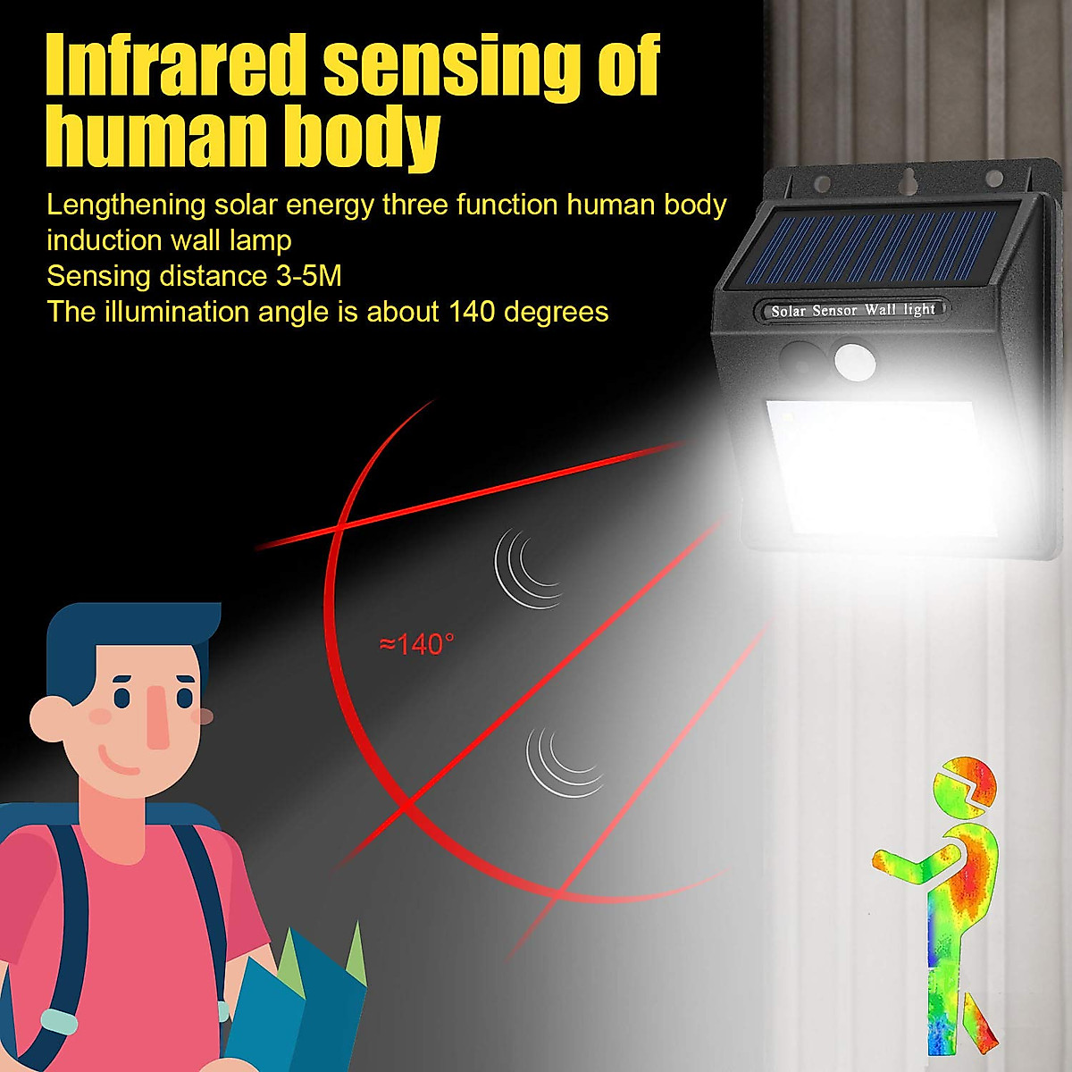 JHBOX Solar Powered Motion Lights 30 LED, Solar Outdoor Lights Motion Sensor Waterproof Luces Solares para Exteriores, Solar Sconce Lights Outdoor for Home Safety Christmas Gifts (1 Pack)