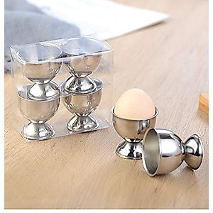 Elsjoy 8 Pack Egg Cup Holders with 8 Spoons, Stainless Steel Egg Cups Set for Soft & Hard Boiled Eggs, Kitchen Tools, Breakfast