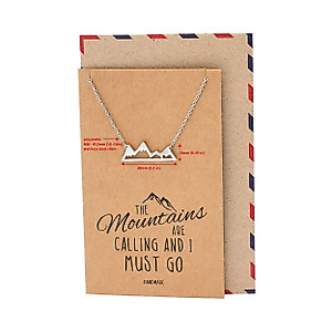 Quan Jewelry Mountain Pendant Necklace for Men and Women, Adventure and Outdoor Lovers, Mountains Jewelry Gift with Greeting Card
