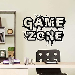 Game Zone Vinyl Wall Decals Game Wall Stickers, Die Cut Removable Art Decals Gamers Words Wall Decor for Boys Room Home Playroom Bedroom Gaming Room Decoration(22"L x 16.5"H)