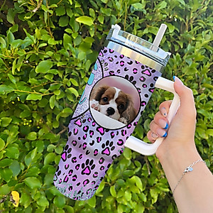 Hyturtle Personalized Picture Dog Mom 40oz Tumbler with Handle and Straw Gifts for Dog Lovers, Cute Birthday Mother's Day Cup Gifts For Women, Dog Themed Gift Idea Stainless Steel Travel Cup With Lid