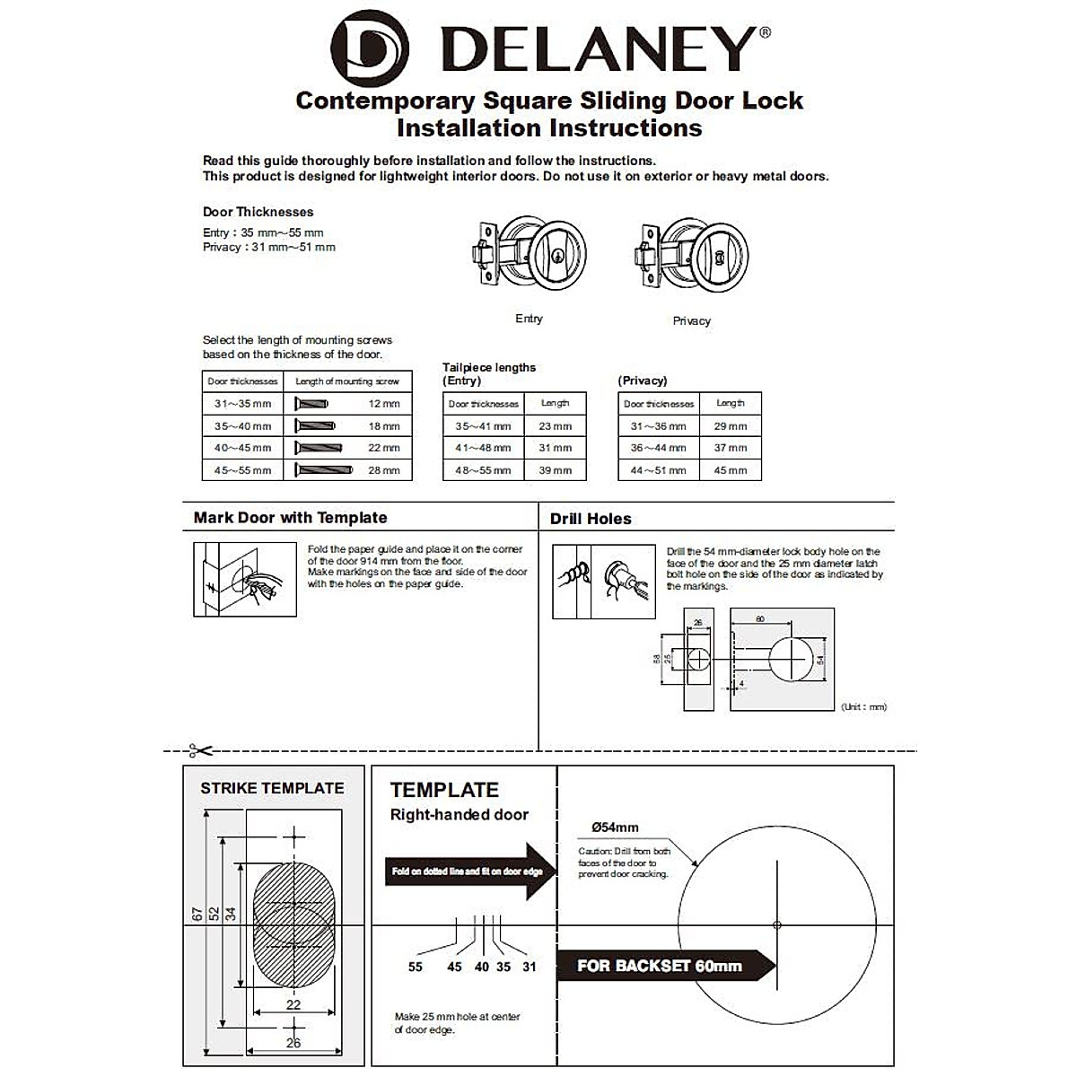 Delaney Hardware 370106 Chrome Contemporary Privacy Square Pocket Lock Polished