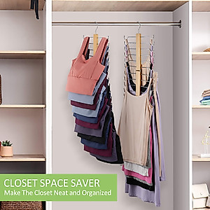 OMHOMETY Tank Top Hanger, 2 Pack Bra Organizer, Sturdy Wooden Space Saving Holder Closet Organizers and Storage for Tank Tops, Bras, Camisoles, Swimsuits