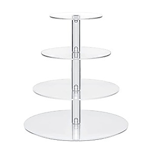 Display4top 4 Tier Cupcake Stand, Clear Acrylic Round Glass Cupcake Holder, Dessert Pastry Tower Stand for Wedding Birthday Bar Party